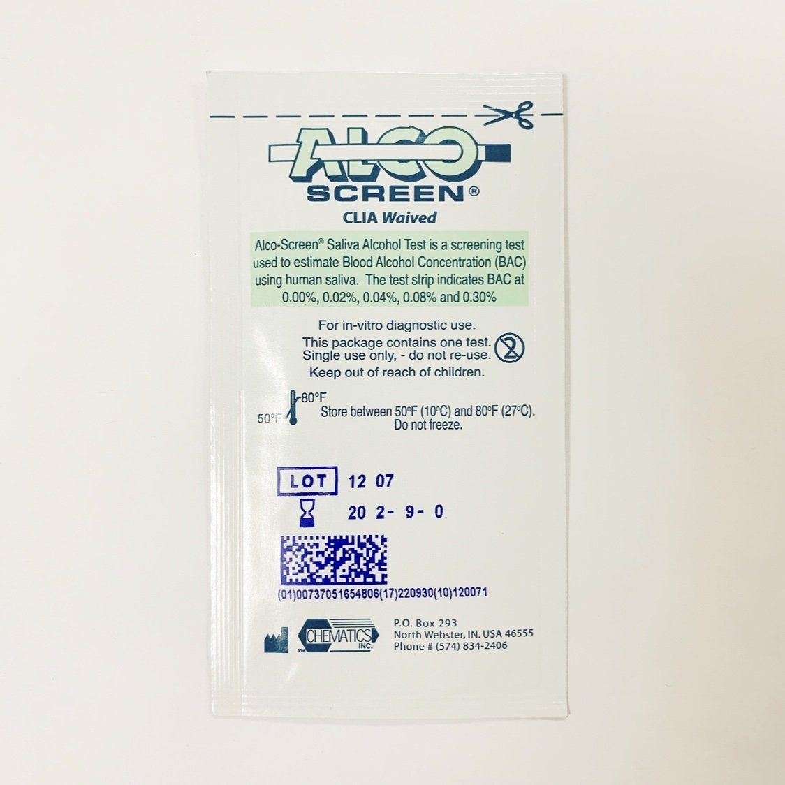AlcoScreen Simple 2-Minute Saliva Alcohol Test Strip - (1 Test Strip)
